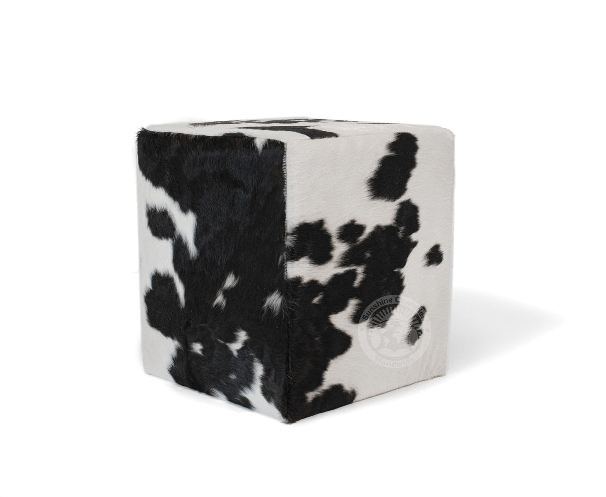 Cowhide Ottoman/ Pouf - Black and White — Luxury Cowhides