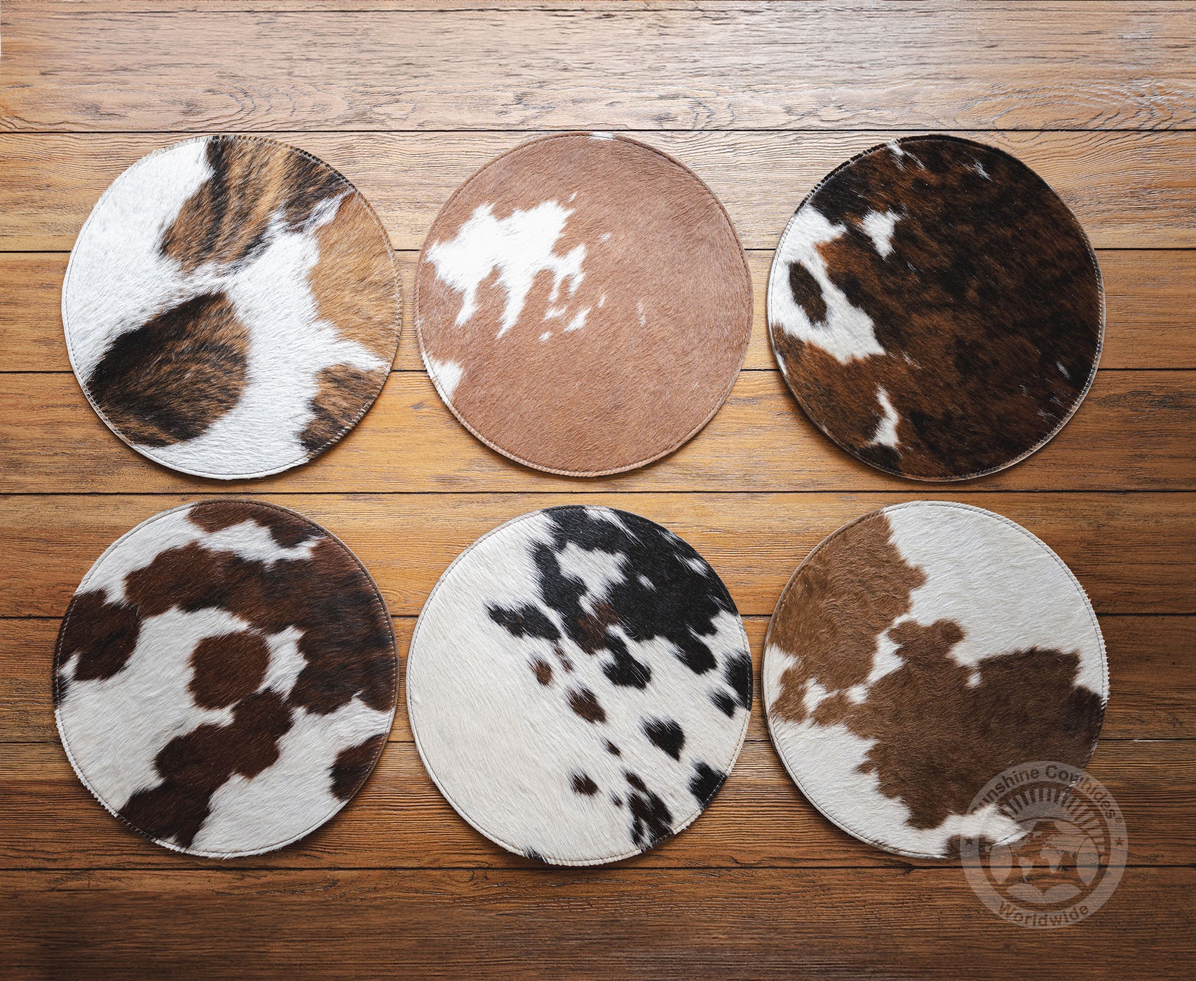 Cowhide Round Placemat 13" - Set of 2, 4 or 6 Units — Luxury Cowhides
