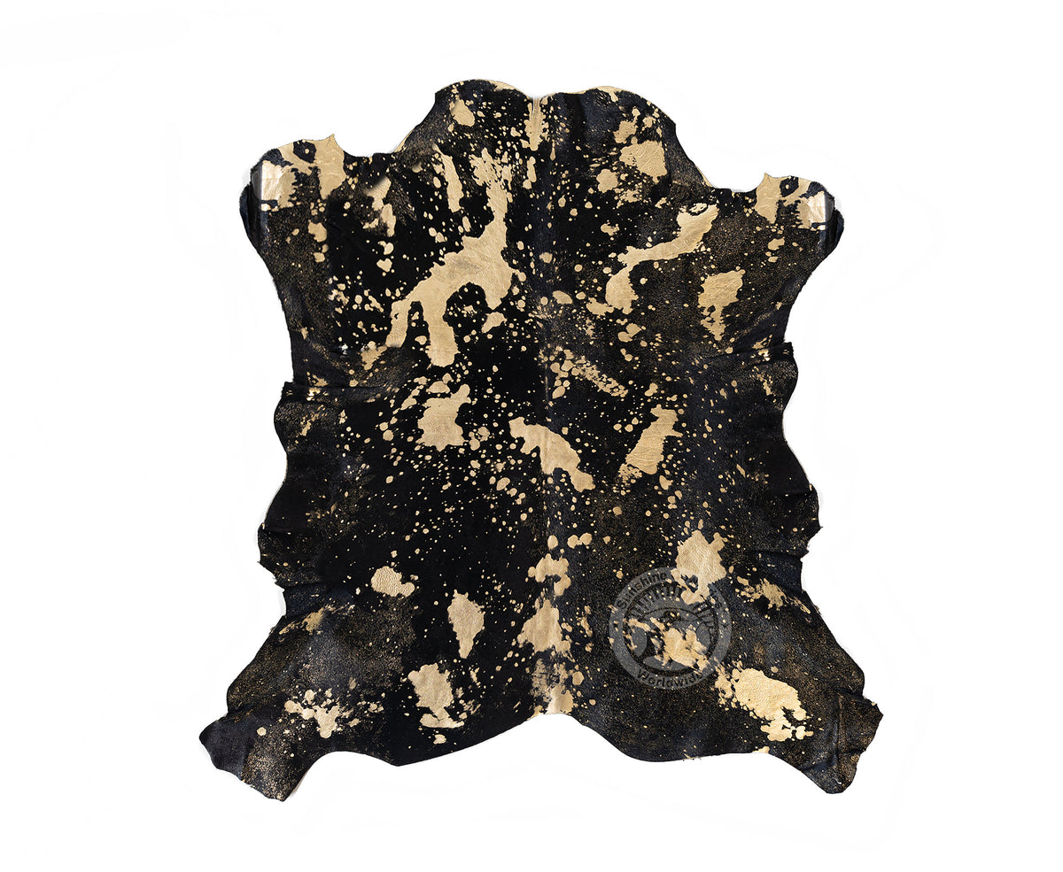 Devore Metallic Gold on Black Calfskin — Luxury Cowhides
