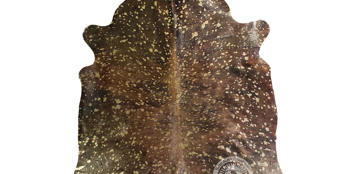 Devore Metallic Gold on Brindle Cowhide Rug — Luxury Cowhides