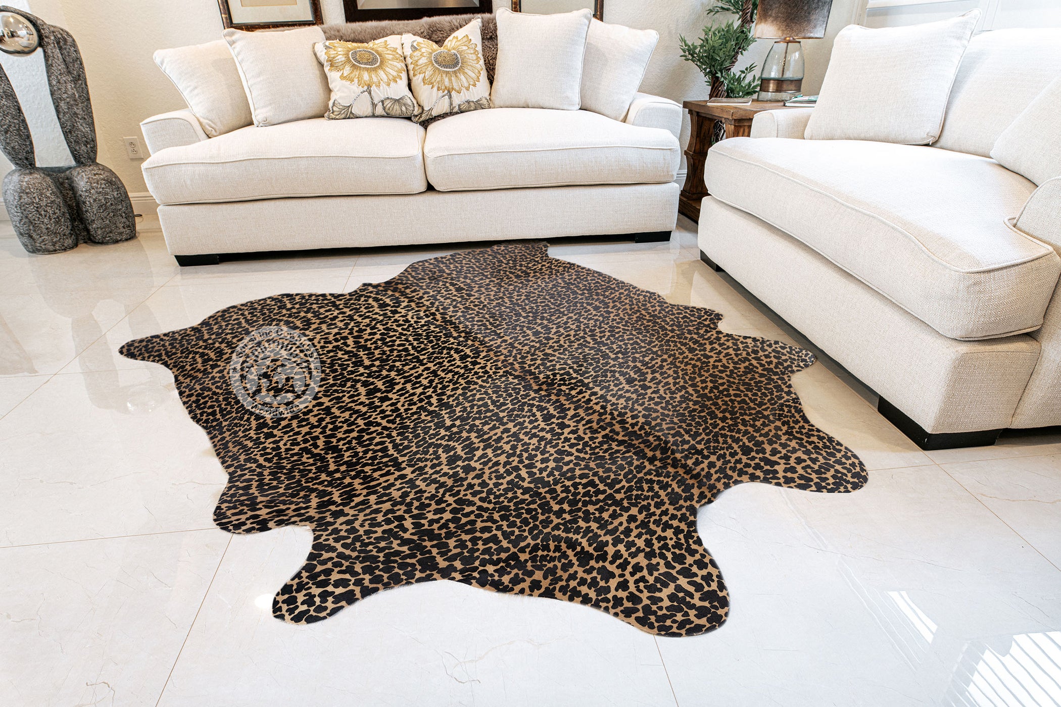 Leopard on Caramel Cowhide Rug — Luxury Cowhides