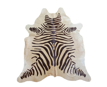 Zebra Brown Stripes on Beige Cowhide Rug — Luxury Cowhides
