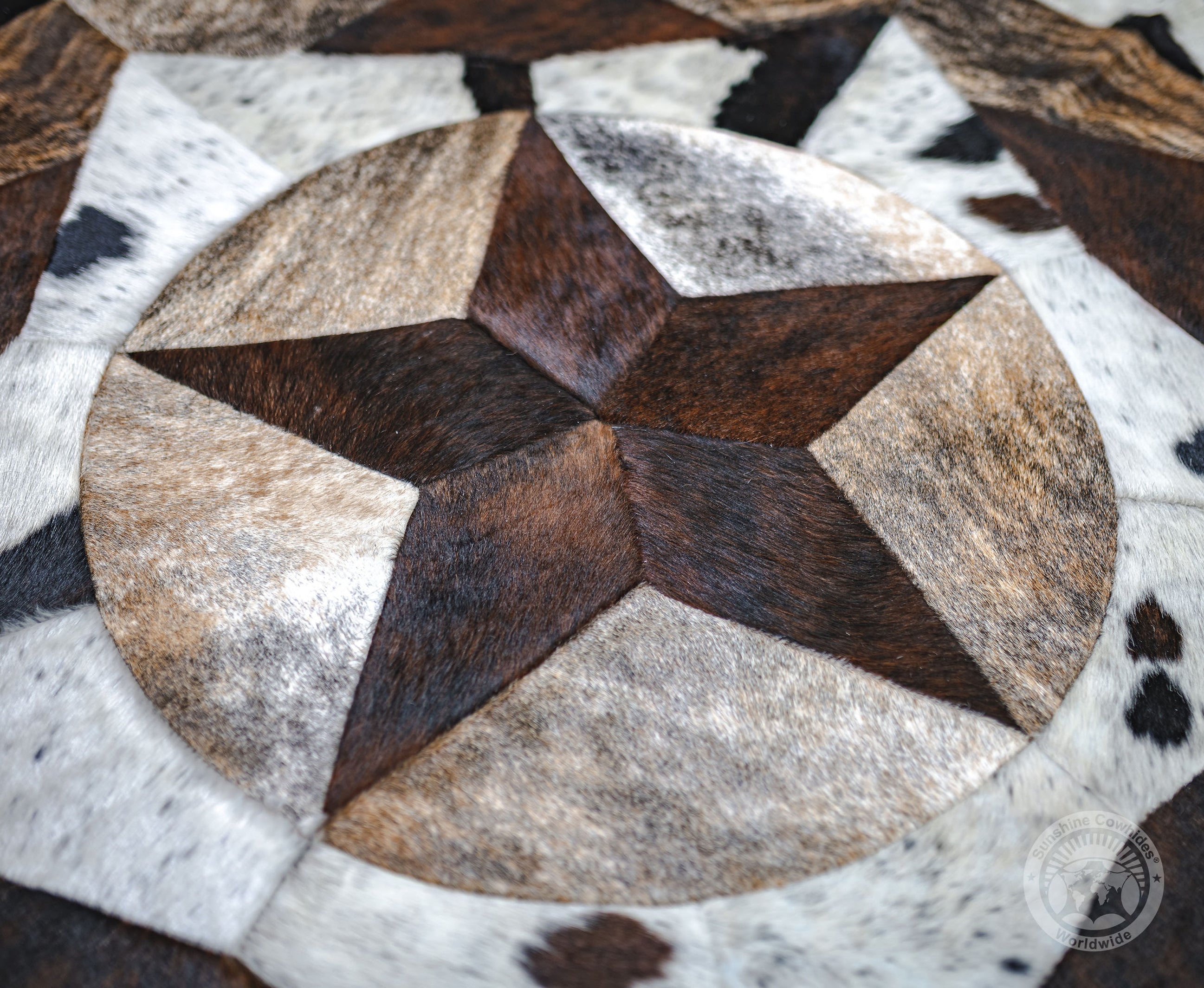 Round Cowhide Rug 60" - Multistar — Luxury Cowhides